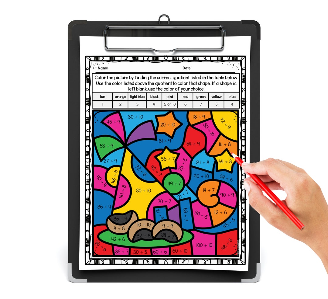 New Years Coloring Page, Division Math Fact Practice Worksheet Facts 1 ...
