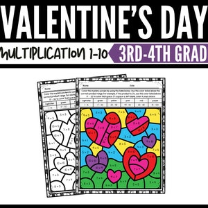Valentine's Day Color by Number Multiplication Worksheets for 3rd Grade ...