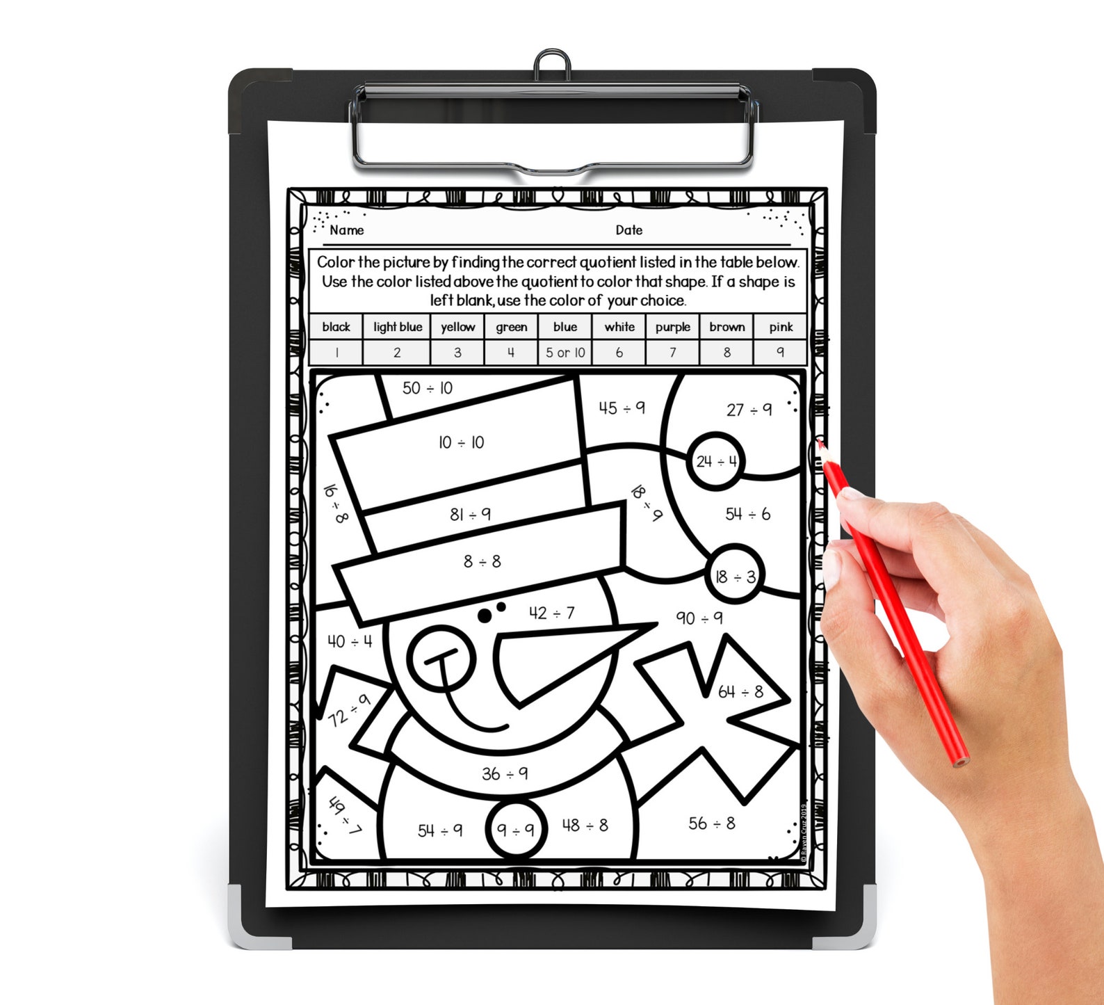 Division Color by Number Worksheets for Winter in 3rd Grade and 4th ...