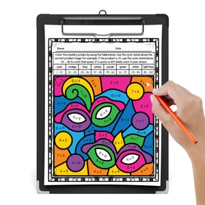 Mardi Gras Color by Number Multiplication Worksheets for 3rd-grade and ...