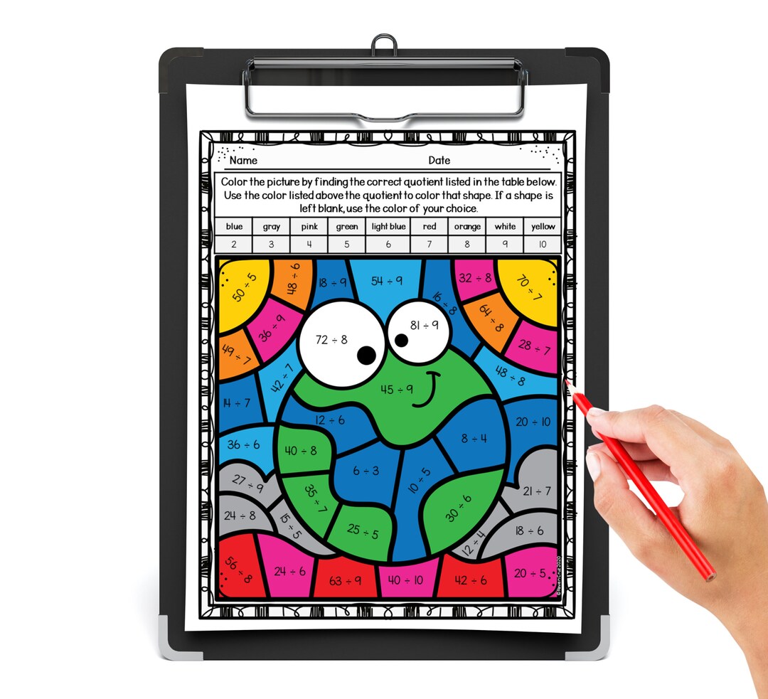 Earth Day Division Color by Number Worksheets for 3rd Grade and 4th ...