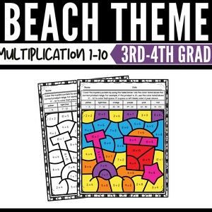 Beach Themed Multiplication Color by Number Worksheets for 3rd Grade ...