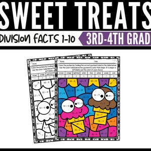 Sweet Treats Division Color by Number Worksheets 3rd Grade and 4th ...