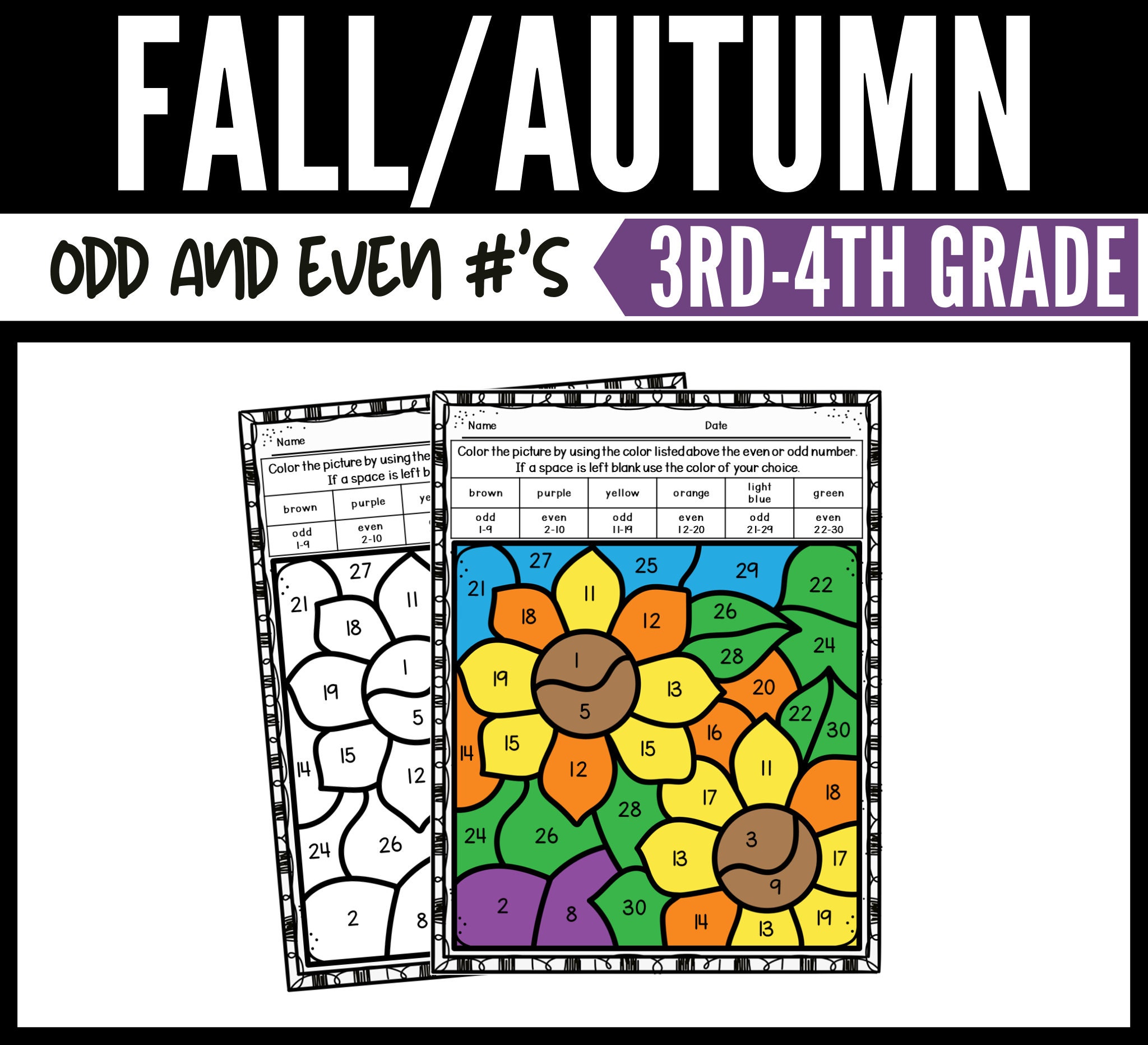 Fall Odd and Even Color by Number for Autumn 3rd Grade and 4th Grade ...