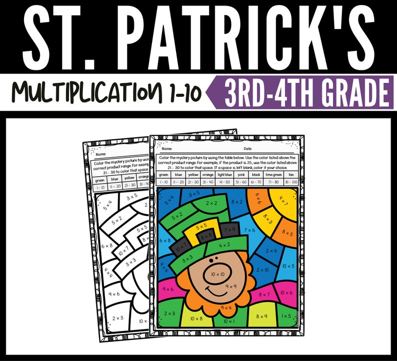St Patrick's Day Color by Number Leprechaun Pot of Gold Multiplication ...