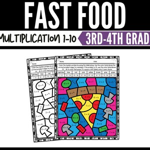 Fast Food Multiplication Color by Number Worksheets, 3rd Grade Math ...