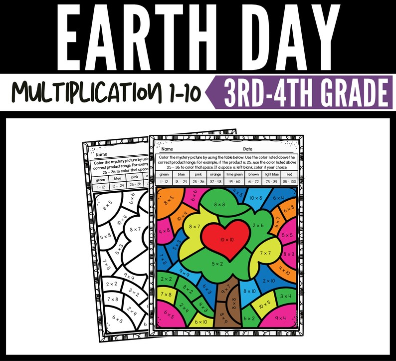 Earth Day Multiplication Color by Number Worksheets for 3rd Grade and ...