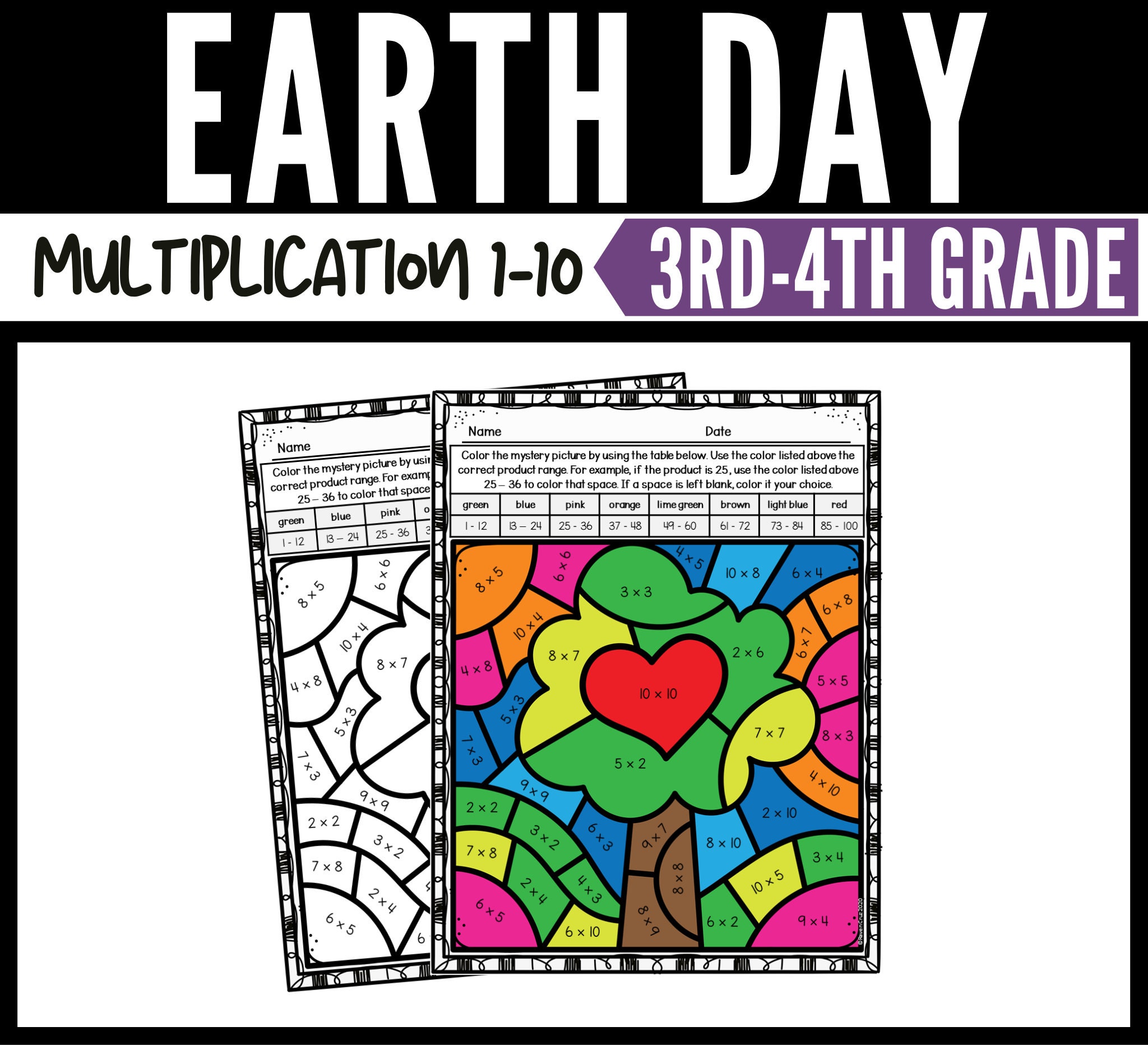 Earth Day Multiplication Color by Number Worksheets for 3rd Grade and ...