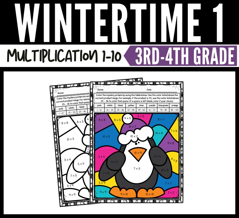 Multiplication Color by Number Worksheets for Winter in 3rd Grade and ...