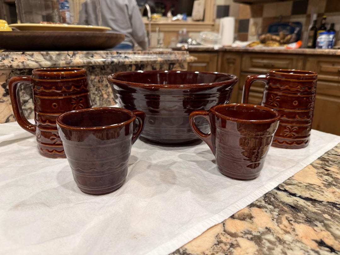 Marcrest Stoneware Pottery 1950’s Daisy Dot Set: 1 Bowl, 2 Large Mugs ...