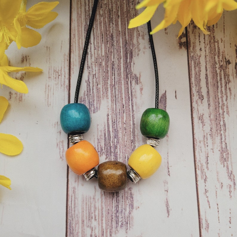 Colourful Statement Necklace Funky, Chunky Wooden Bead Necklace Hippy ...