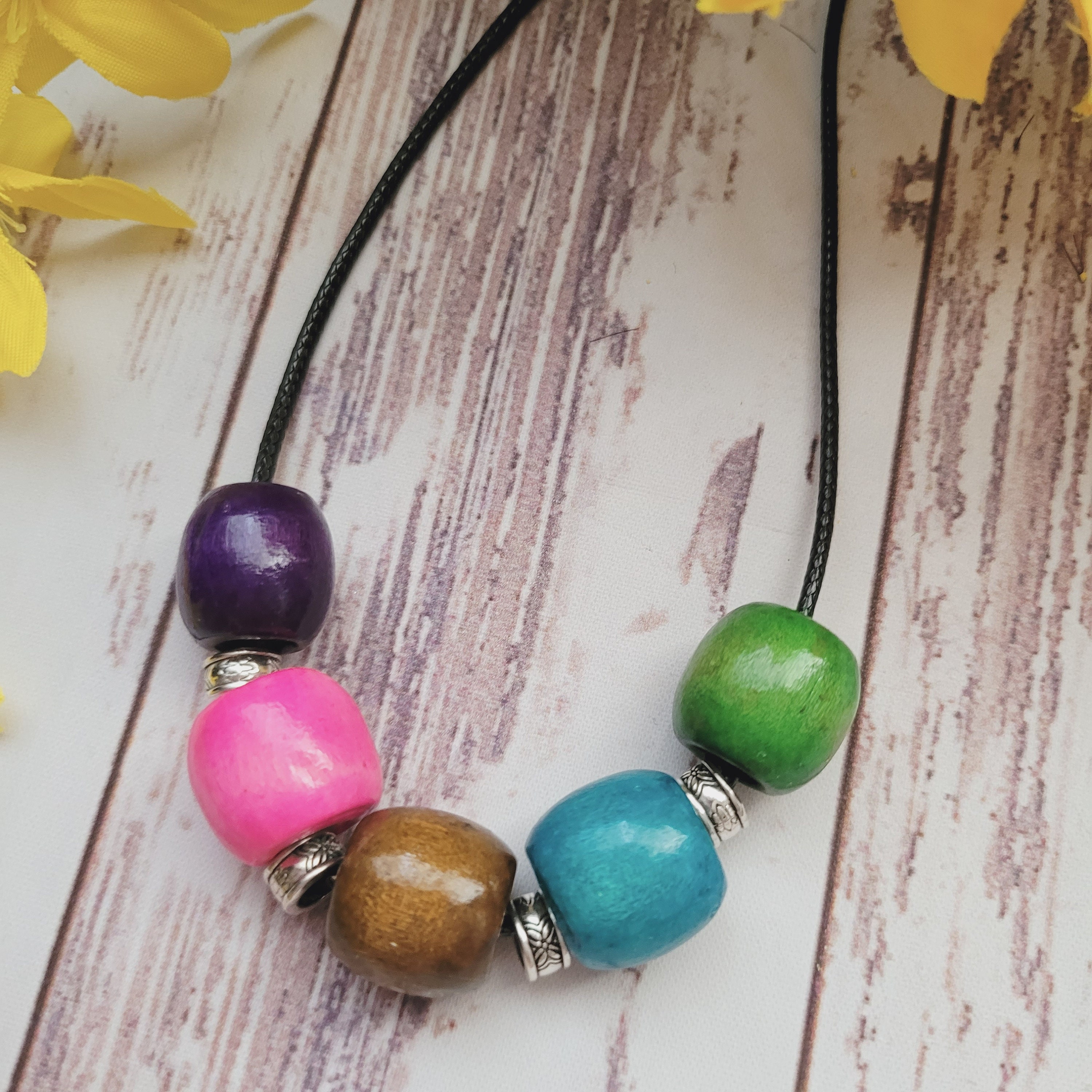 Colourful Statement Necklace Funky, Chunky Wooden Bead Necklace Hippy ...