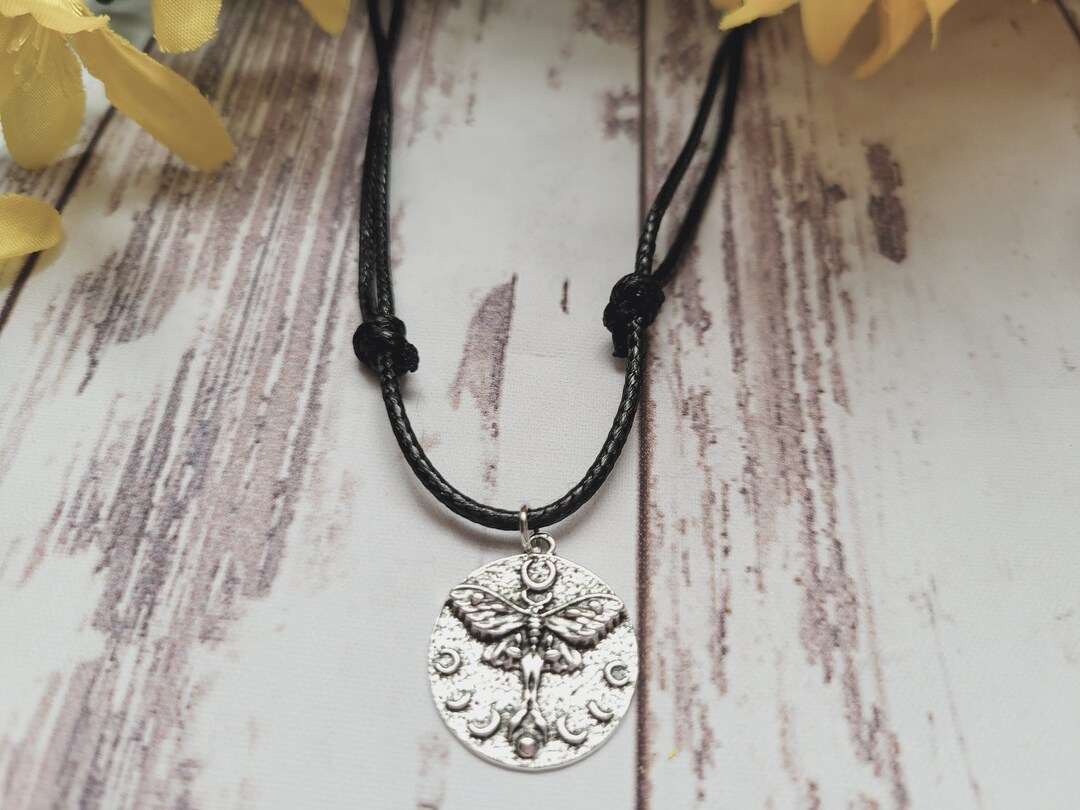 Lunar Moth Necklace Emo, Moon Phase Necklace Goth, Alternative ...