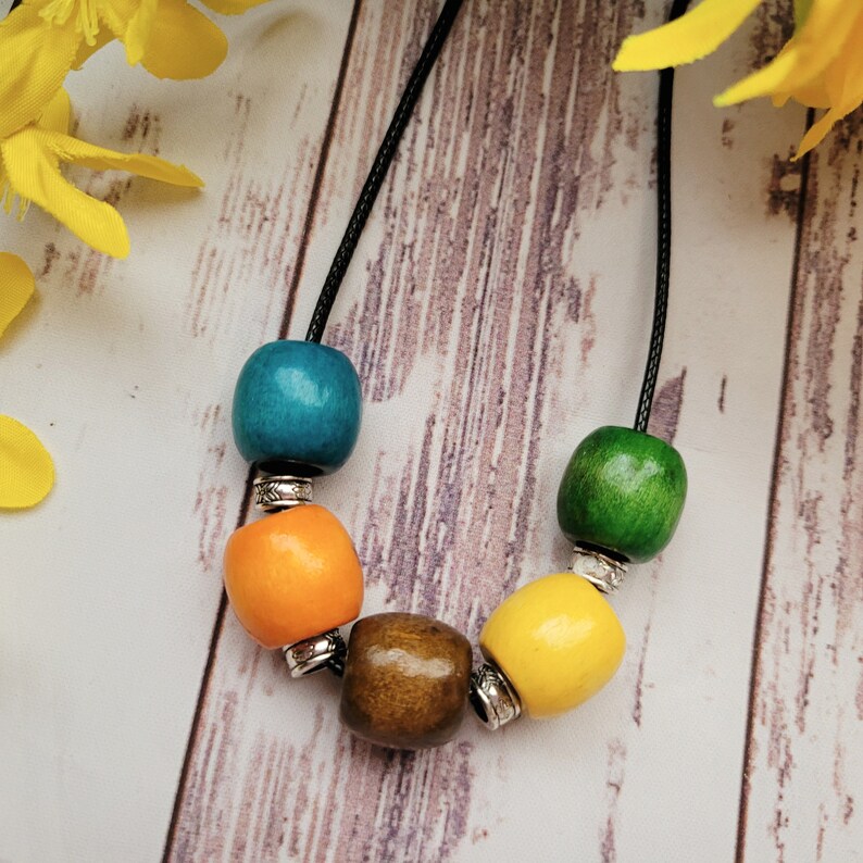 Colourful Statement Necklace Funky, Chunky Wooden Bead Necklace Hippy ...