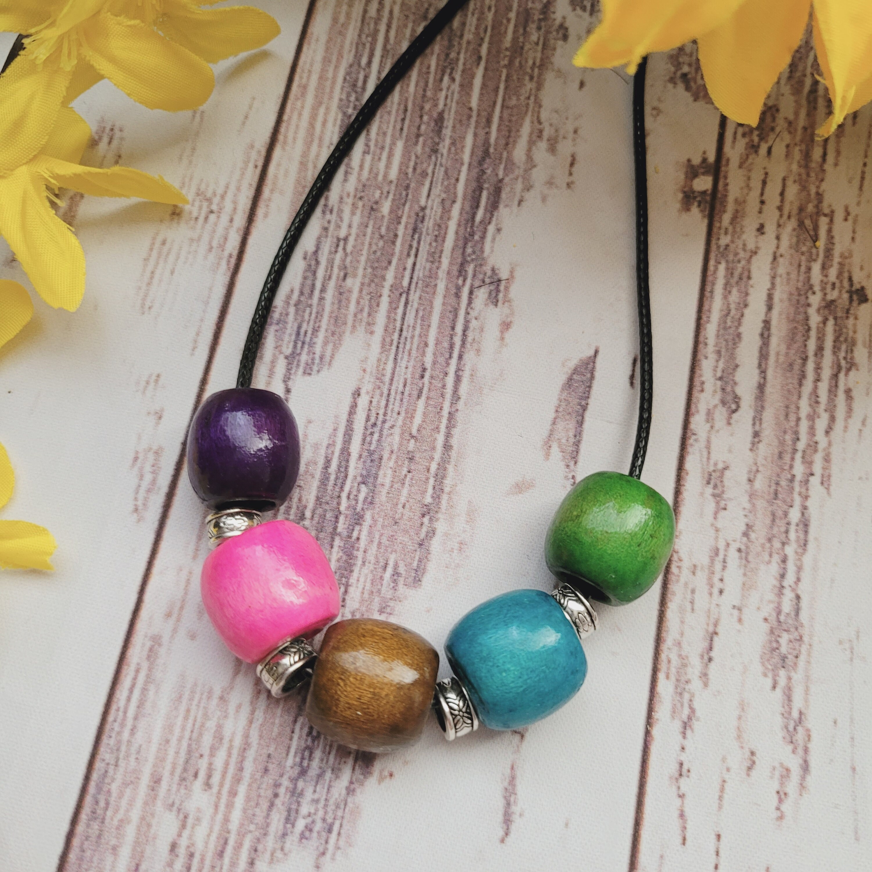 Colourful Statement Necklace Funky, Chunky Wooden Bead Necklace Hippy ...