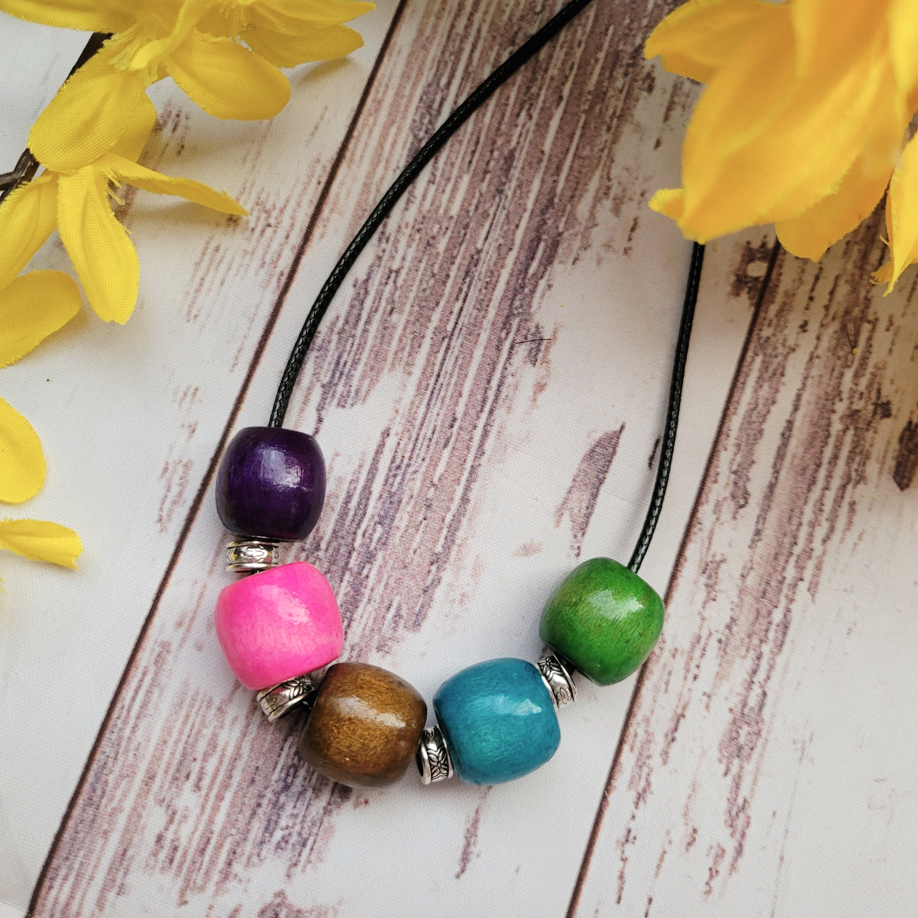 Colourful Statement Necklace Funky, Chunky Wooden Bead Necklace Hippy ...