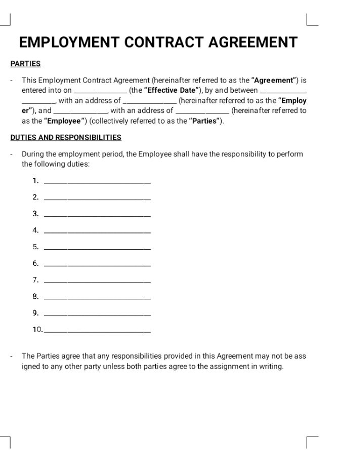 Employment Contract Agreement agreement Template instant Download ...