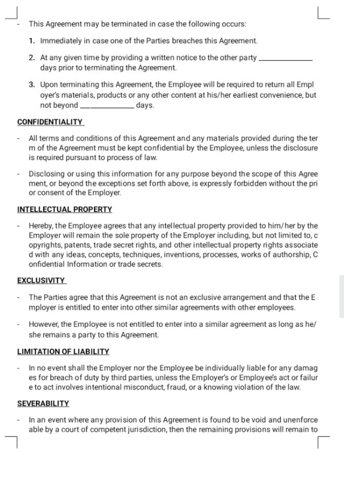 Employment Contract Agreement Agreement Template Instant Download