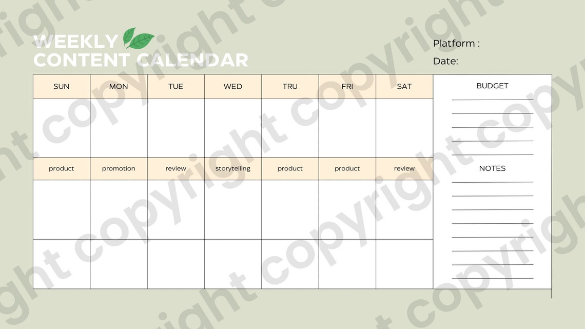 Weekly Content Calendar for Social Media Content, Posts and Reels ...