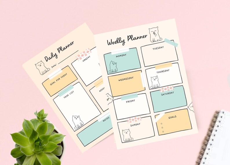 Cute Cat Planner Bundle Daily & Weekly Planner Pages Digital Design - Etsy
