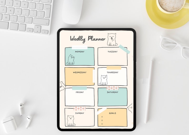Cute Cat Planner Bundle Daily & Weekly Planner Pages Digital Design - Etsy