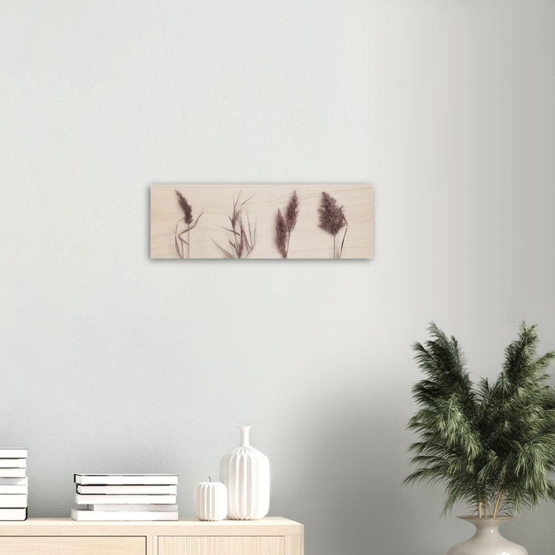 Pampas Grass, Boho Wood Print, Dried Grass Print, Boho Wall Decor ...