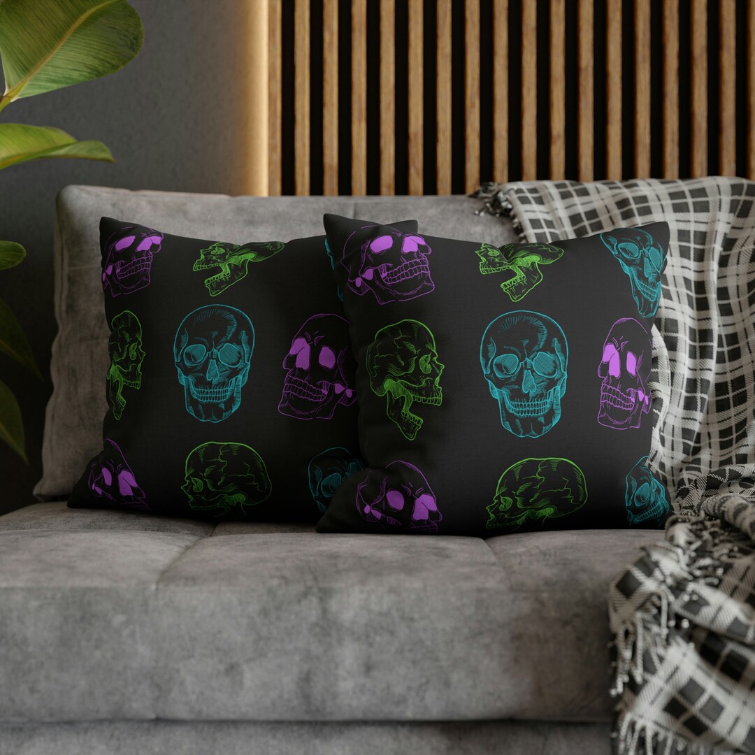 Black Skull Pillow Case, , Gothic Home Decor, Gothic Pillow Case, Cozy ...