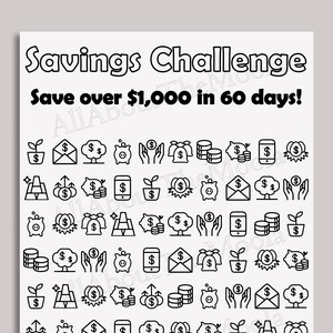 Savings Challenge, Savings Tracker, Printable, PDF, 1000 Dollars, 60 ...