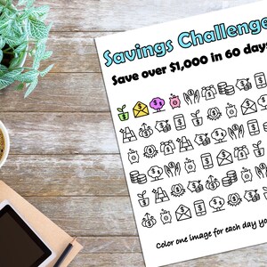 Savings Challenge, Savings Tracker, Printable, PDF, 1000 Dollars, 60 ...