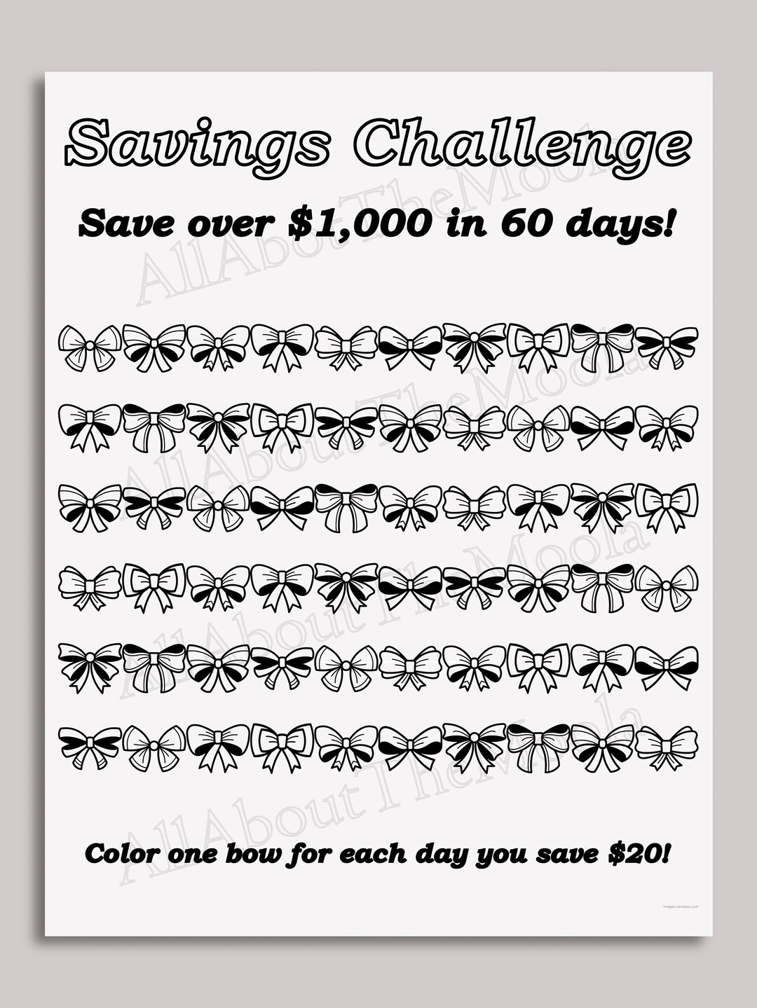 Savings Tracker, Savings Challenge, Printable, PDF, 1000 Dollars, 60 ...