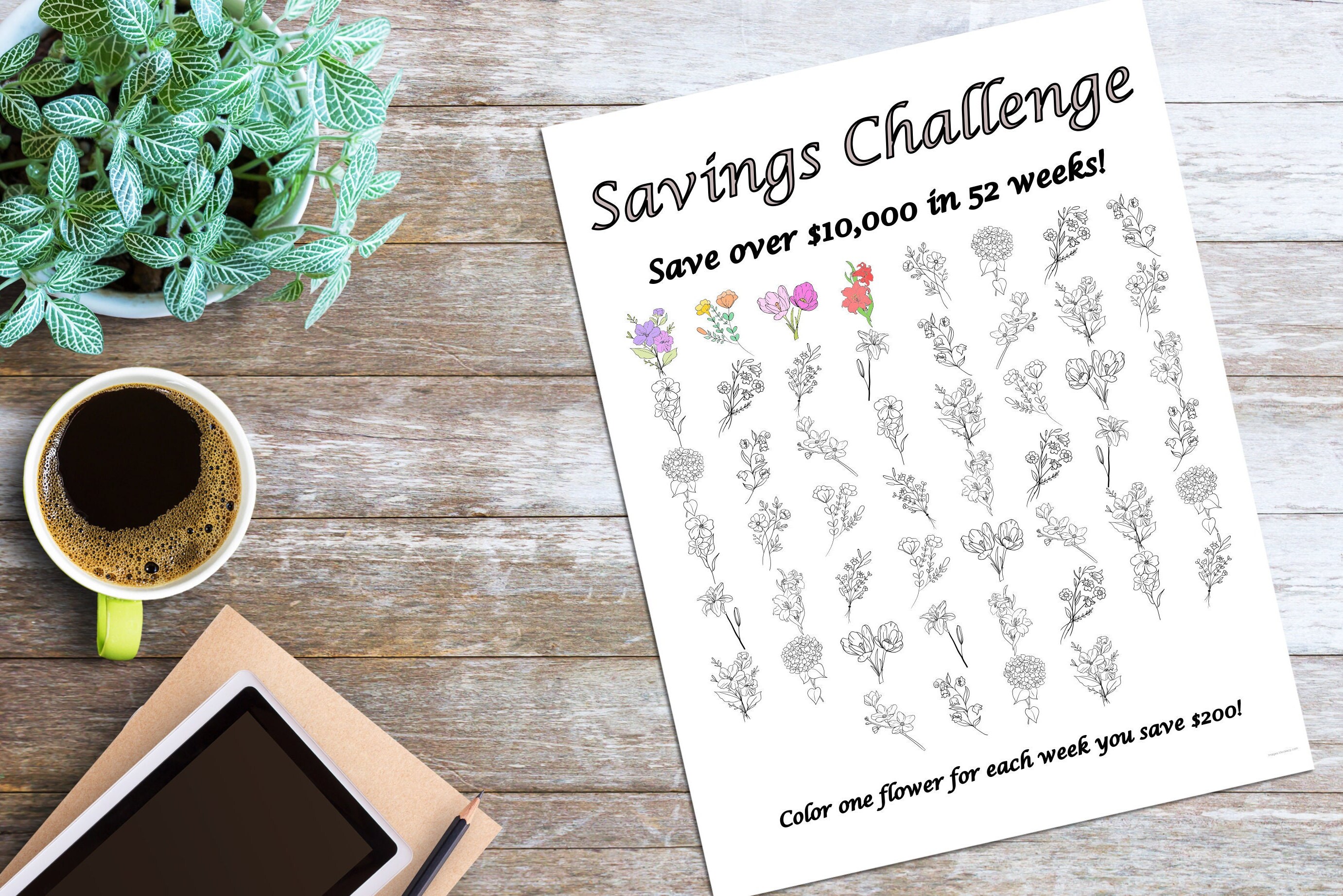 Savings Challenge, Savings Tracker, Printable, PDF, 10000 Dollars, 52 ...