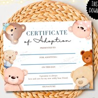 Teddy Bear Adoption Certificate Teddy Bear Birthday Boho Teddy Bear ...