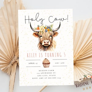 Personalized Highland Cow Birthday Invitation: Watercolor Farm Party ...