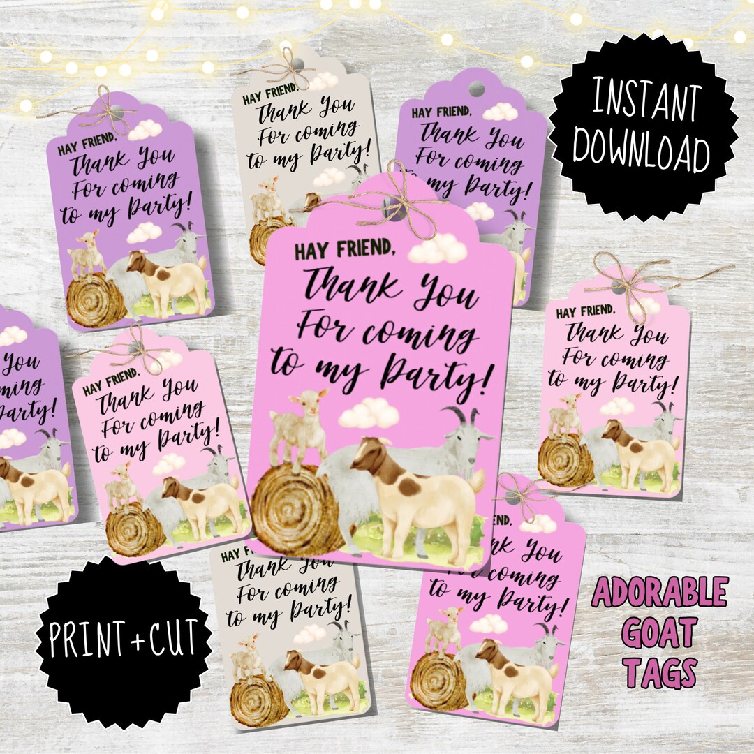 Pink Goat Gift Tags: Farm Party Favor Tags (printable, Instant Download ...