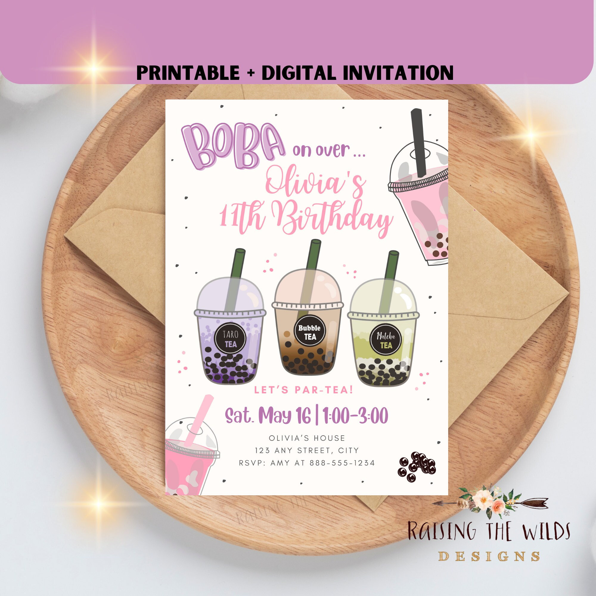Boba Invitation, BOBA Digital Invite, Boba Bubble Tea Birthday Party ...
