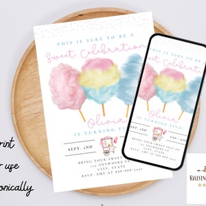 Cotton Candy Birthday Invitation, Digital Boy Girls Birthday Invite ...