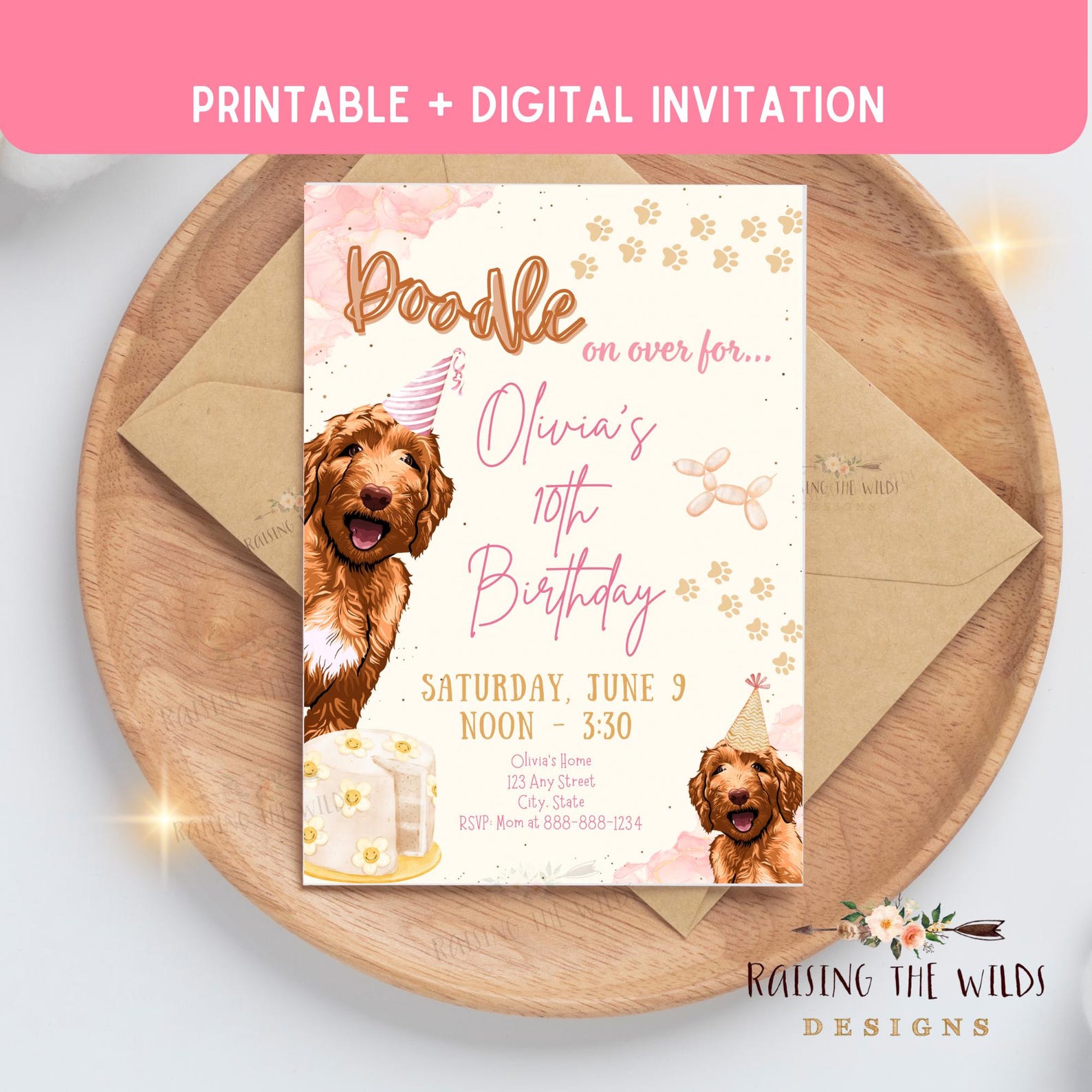Personalized Golden Doodle Birthday Invitation | Watercolor Puppy Party ...