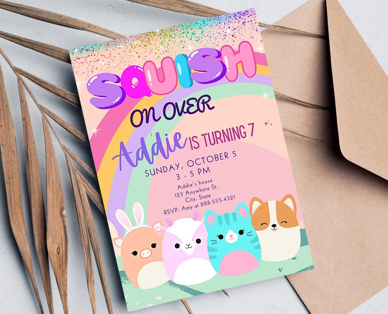 Squishy Birthday Invitation Digital Girls Birthday Invite - Etsy