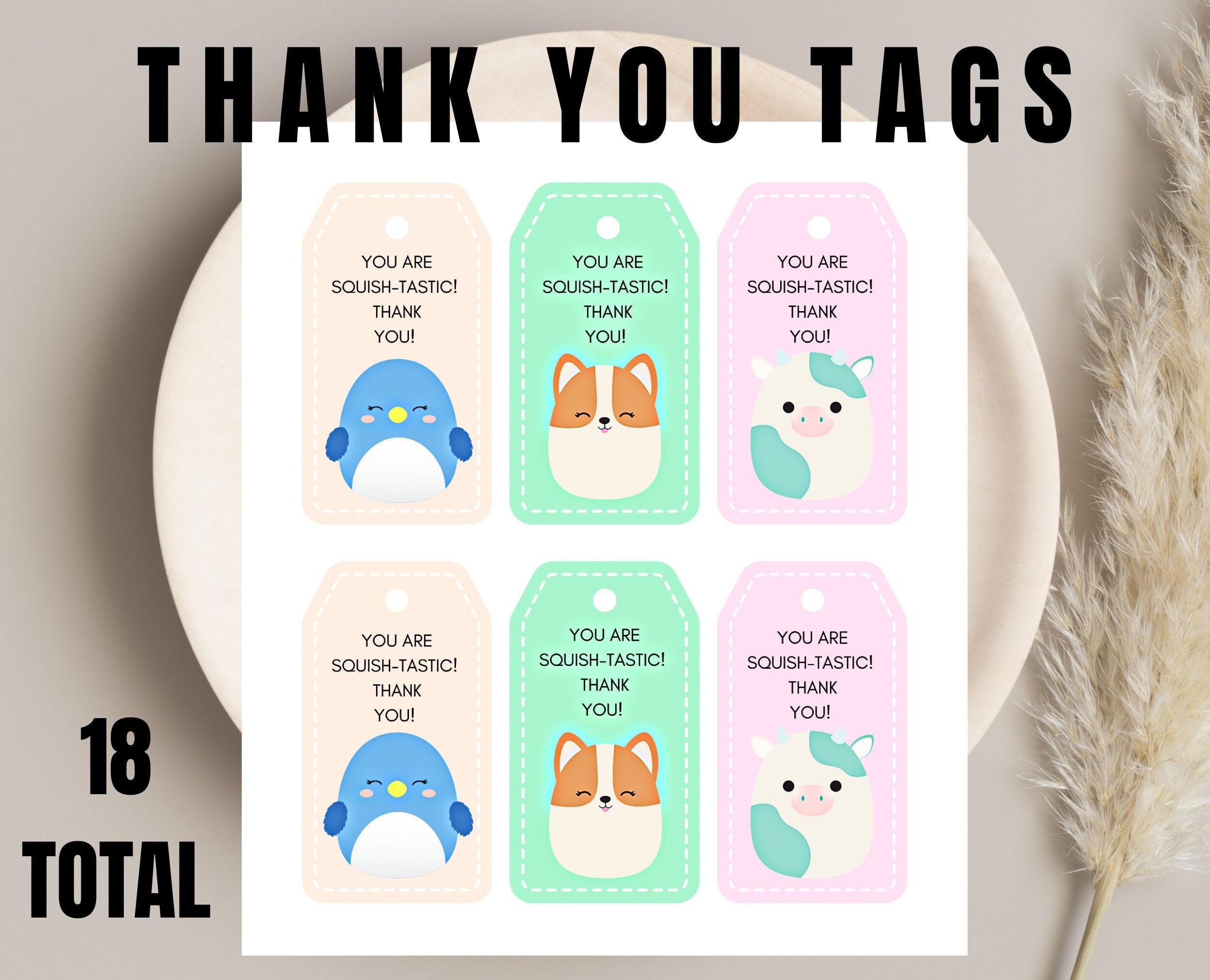 Squish Animal Thank You Tags | Instant Download | Printable, Squishy ...