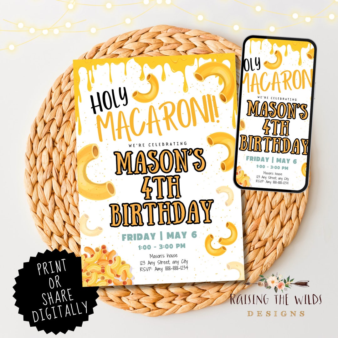 Mac and Cheese Invitation, Macaroni Birthday Party Invite, Macaroni and ...
