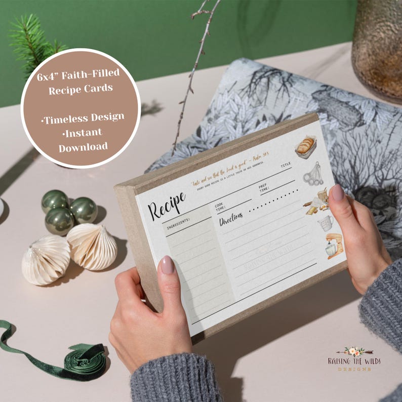 Scripture Recipe Cards Printable – 6x4” Vintage Christian Farmhouse ...
