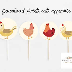 Chicken Cupcake Toppers: Farm Birthday Party Decor (digital Download ...