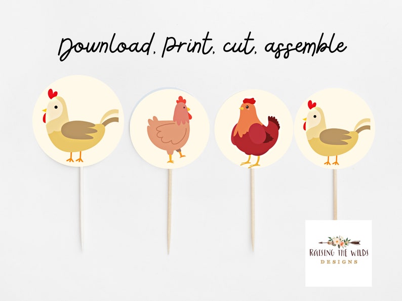 Chicken Cupcake Toppers INSTANT DOWNLOAD Birthday Party - Etsy