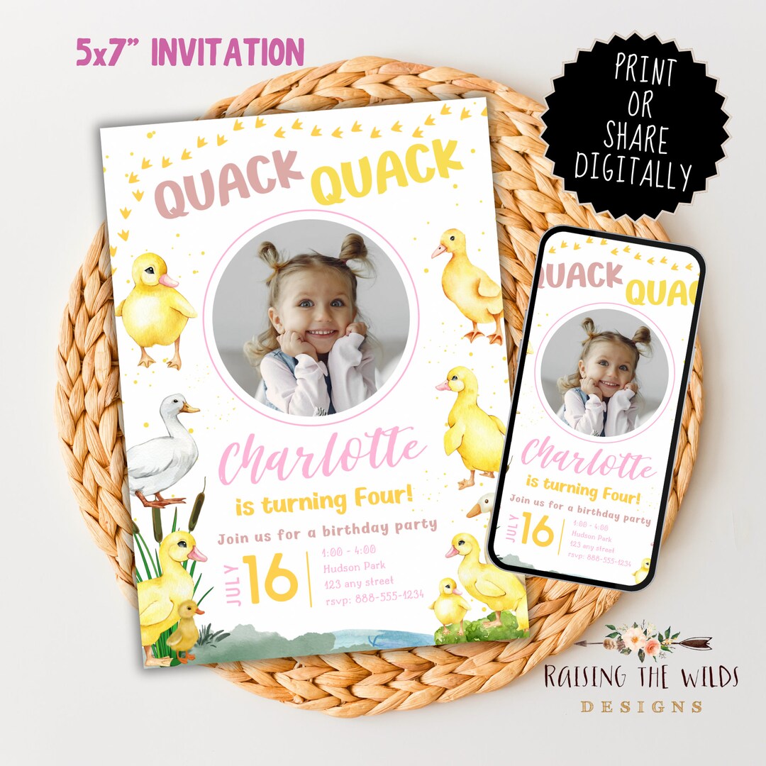 Duck Birthday Invitation | Duck Themed Birthday Party | Digital Invite ...