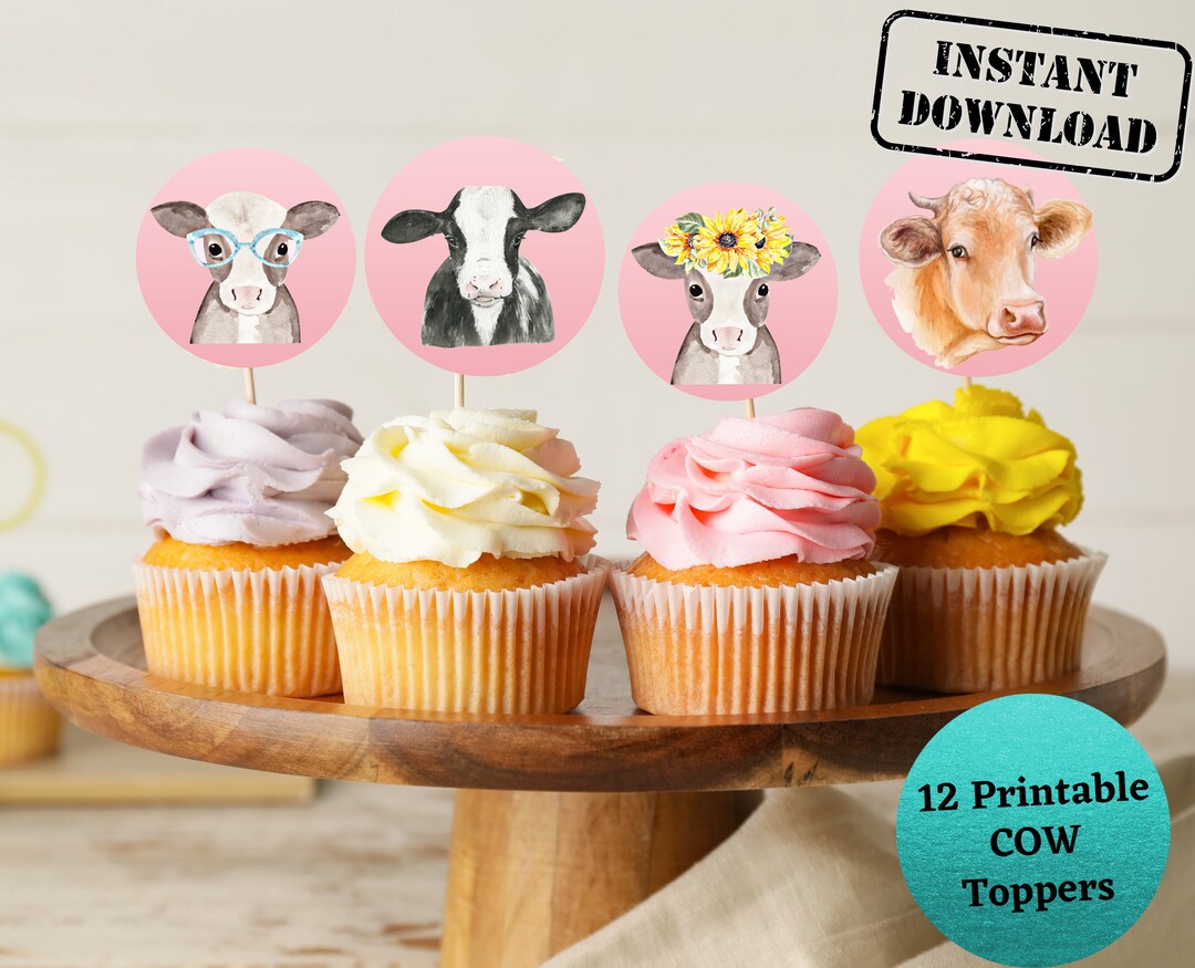 COWS Cupcake Toppers INSTANT DOWNLOAD Birthday Party Digital - Etsy ...