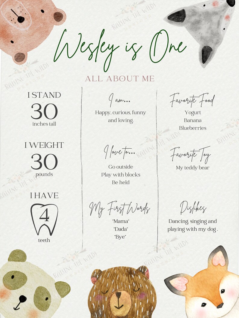 Birthday Milestone Chart Printable Milestone Poster Woodland - Etsy
