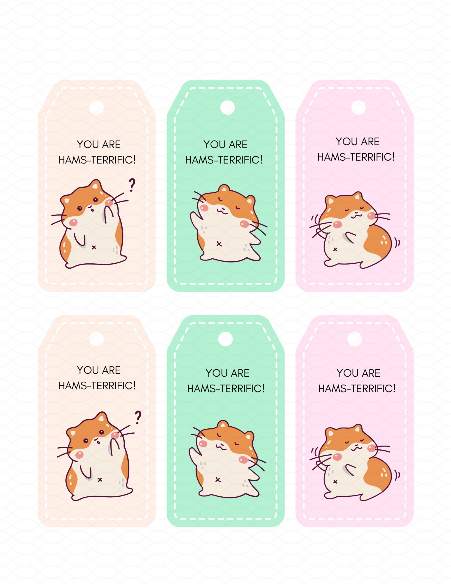 Hamster Gift Tags | “you Are HAMS‑TERRIFIC” | Printable Party Favor ...