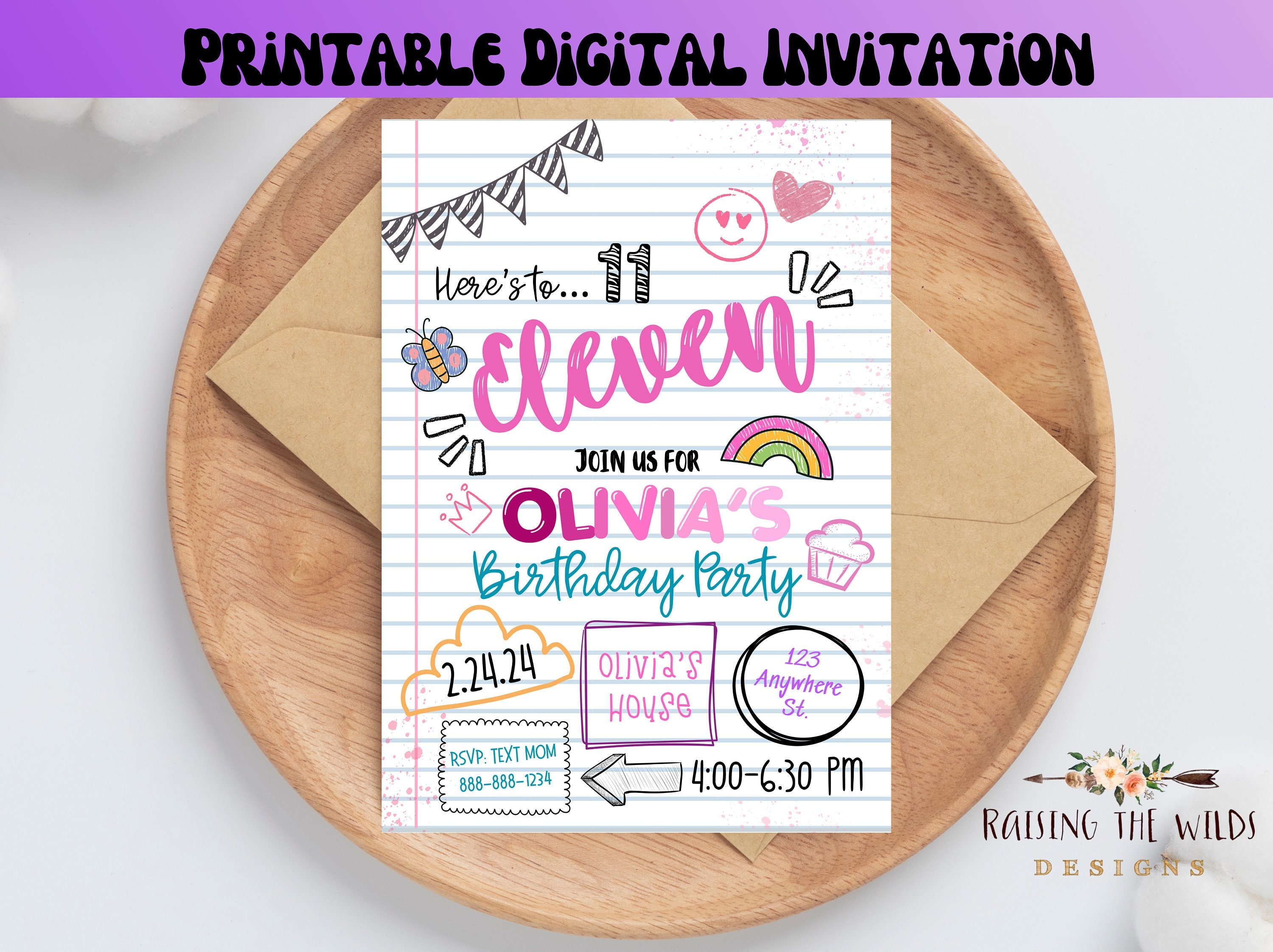 Notebook Doodles Invitation, Digital Invite, Cute Birthday Party Invite ...