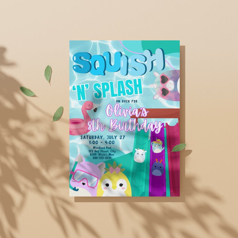 Squish Pool Party Invitation, Squishy Birthday Party Invitation ...