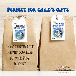 Astronaut Space Birthday Favor Tags Printable | Rocket Ship Gift Tags ...